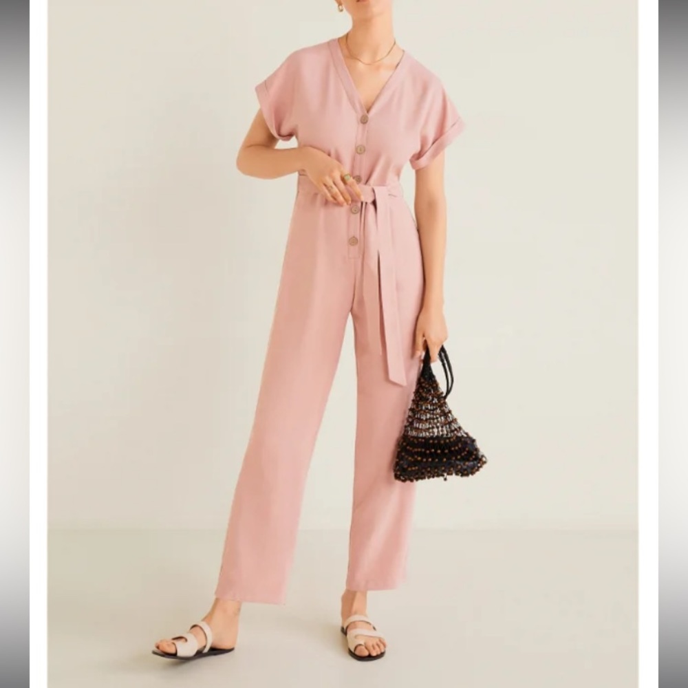Mango Mng Capsule Pastel Pink Button Front Jumpsuit - Gem